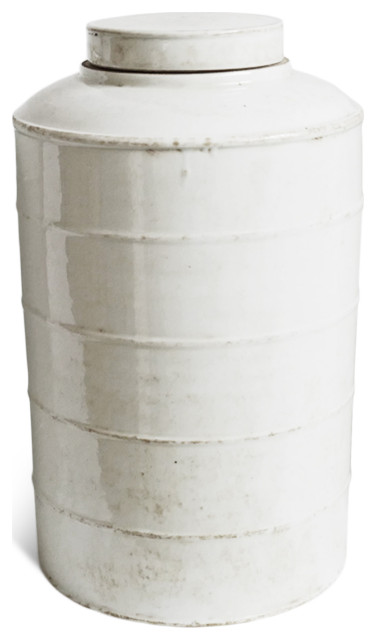 Consigned Vintage White Ceramic Jar W/ Lid Large - Farmhouse ...