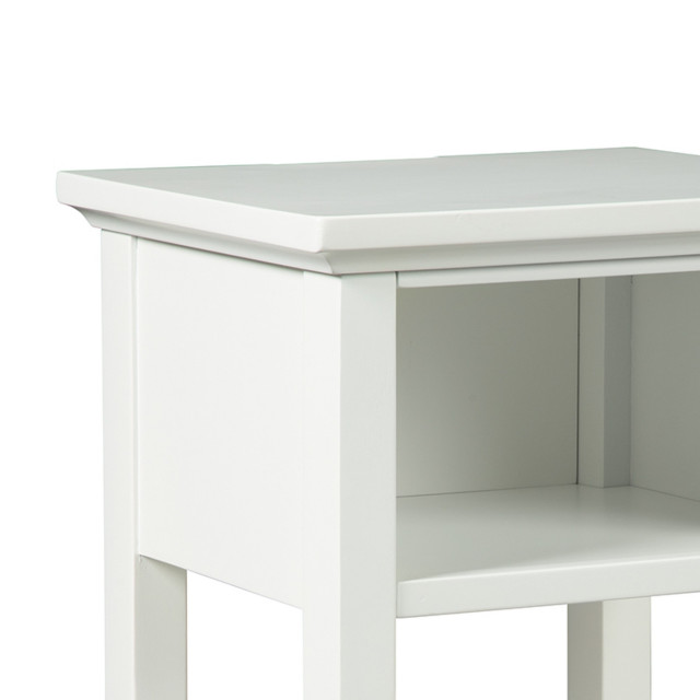 Square Wooden Accent Table With 2 USB Ports and Open Shelf, White ...