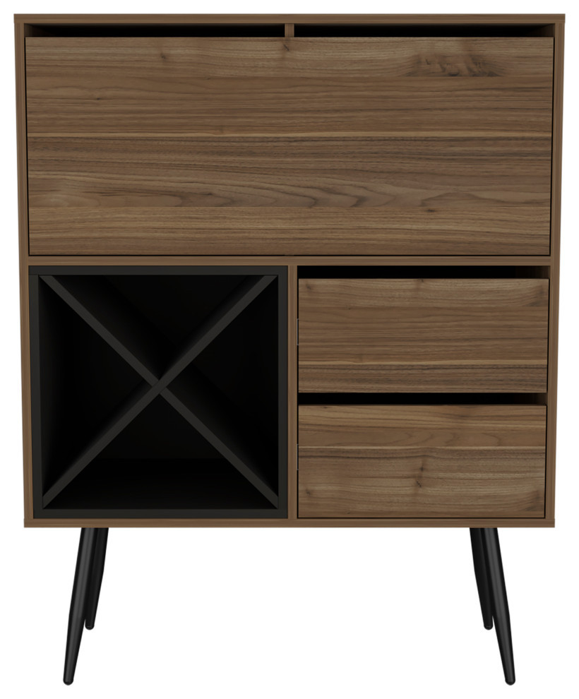 Orchid Bar Cabinet with 2 Drawers and 4 Wine Cubbies, Mahogany/Black ...