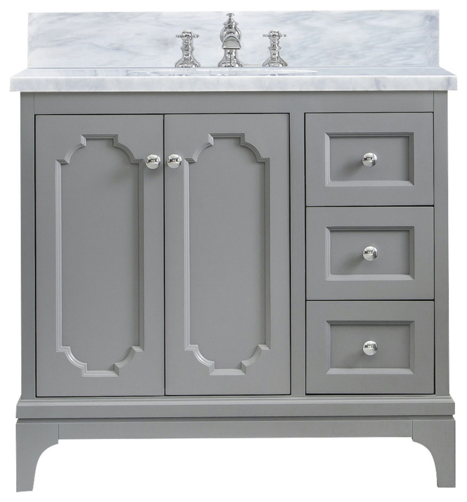 Queen 36" Single Sink Carrara Marble Top Vanity With Waterfall Faucet - Transitional - Bathroom ...