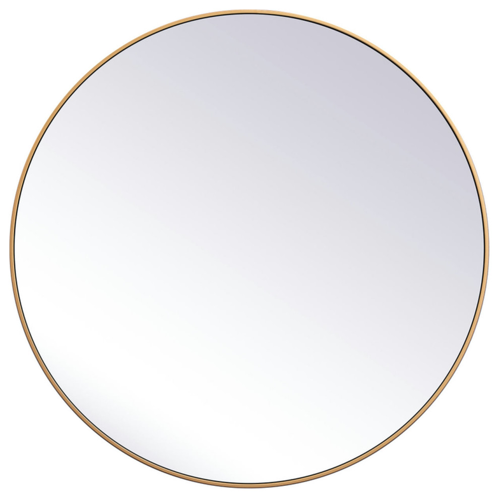 Metal Frame Round Mirror 45", Brass - Transitional - Bathroom Mirrors ...