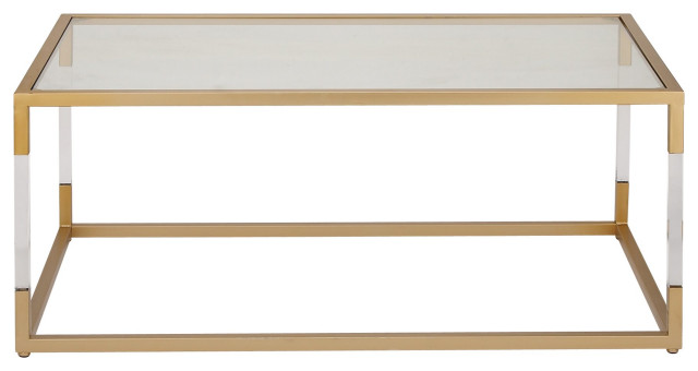 Contemporary Gold Metal Coffee Table with Clear Glass Top and Acrylic ...