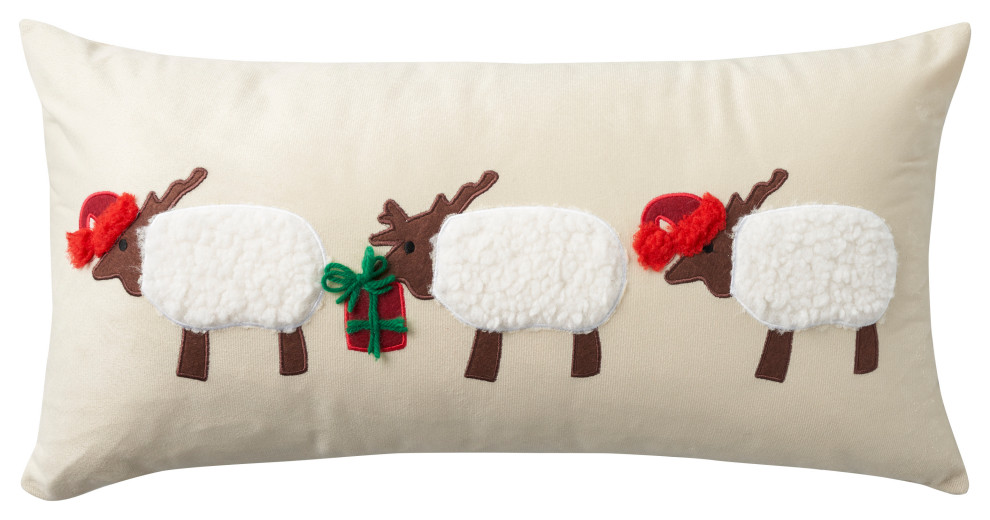Nourison Home 12"x24" Holiday Pillows Applique Sheep Beige Throw Pillows, 12"x24" - Rustic ...