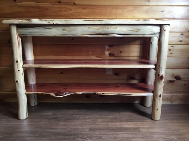 Rustic Red Cedar Log Live Edge TV Stand/Console Table - Rustic ...