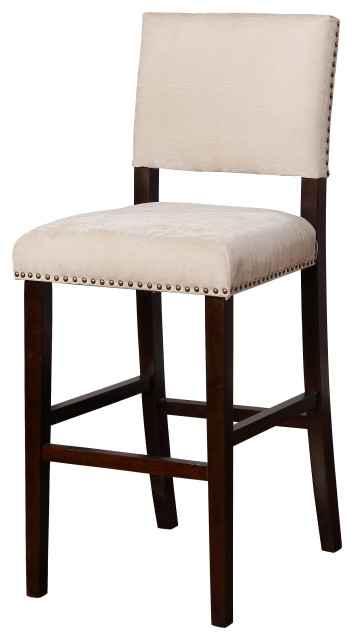 Benzara Transitional Wooden Bar Stool with Nailhead Trims, Beige and ...