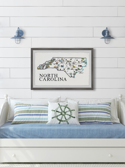 "North Carolina Landmarks Map" Framed Painting Print, 30x20 ...