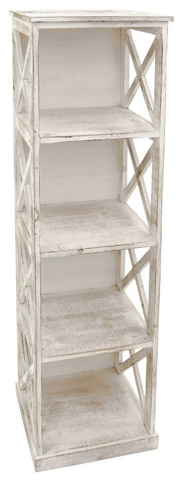 Wooden 4 Shelves Storage Rack, Distressed White - Farmhouse - Display ...