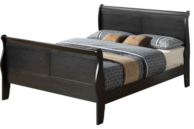 Maklaine Traditional styled Wood Full Sleigh Bed in Black Finish ...