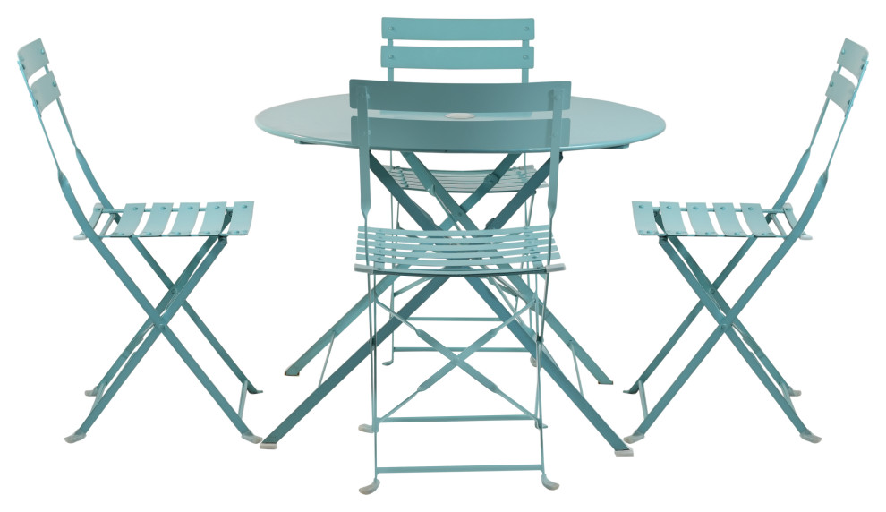 36" Round Bistro Table Set With 4 Chairs, Teal - Patio Furniture And ...