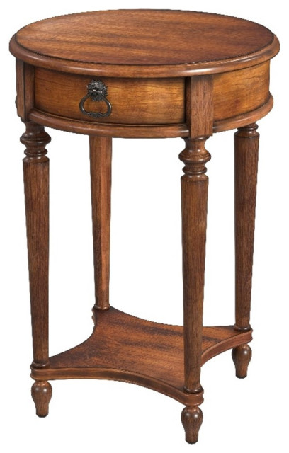 Bowery Hill Traditional Wood 1-Drawer Antique Cherry Brown Round Accent ...