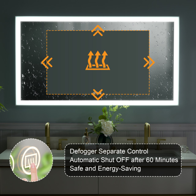 Framed LED Mirror, Dimmer, Defogger, Color Temperature, 55"x30 ...
