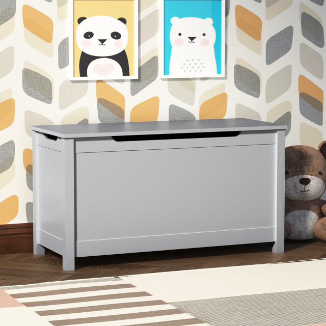 Kids Wooden Toy Box With Safety Hinged Lid - Transitional - Kids ...
