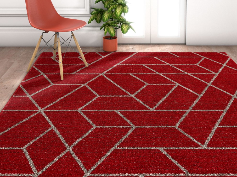 Well Woven Serenity Tume Modern Distressed Geo shapes Red Runner Rug SE ...