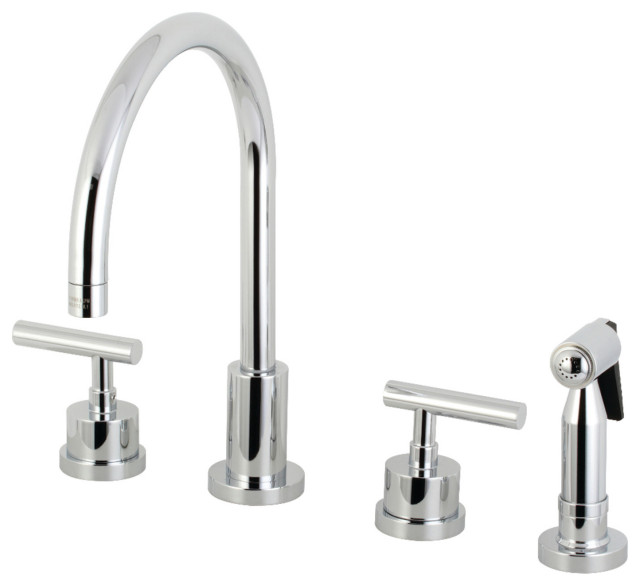 8" Widespread Kitchen Faucet With Brass Sprayer, 8~16 x 7-11/16 x 11-9/ ...
