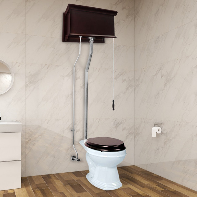 12201 High Tank Toilet Elong L-Pipe, White Chrome Dark Oak Finish ...