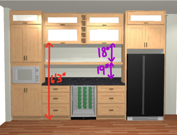 Right height for shelves in kitchen bar area?