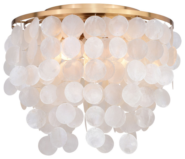 Elsa Capiz Shell 16-In. 3 Light Flush Mount Natural Brass - Beach Style ...