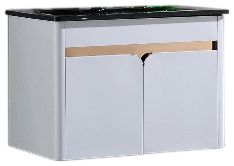 Luxurious Stainless Steel Vanity Base Combo with Glass Sink Insert ...