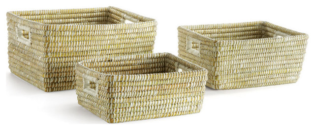Rivergrass Rectangular Storage Baskets With Handles, Set of 3, 18 ...