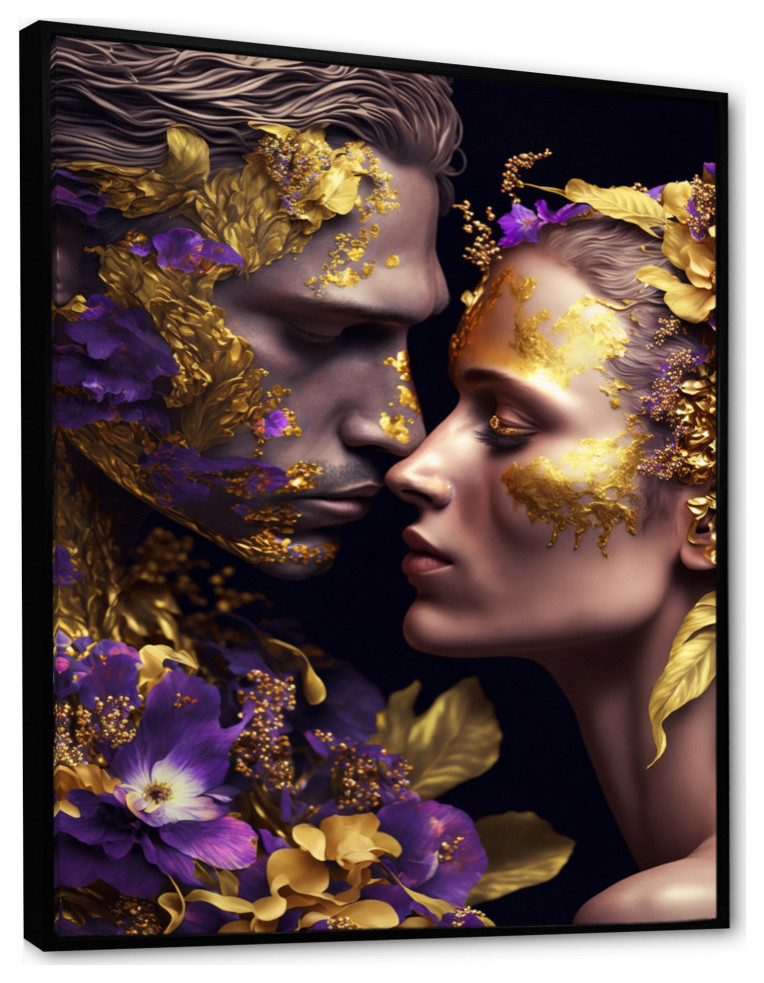 Loving Couple Kissing Floral Design I Framed Canvas, 12x20 ...
