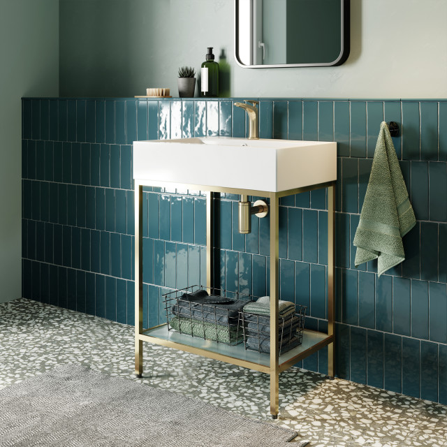 Pierre 24" Single, Freestanding, Open Shelf, Metal Frame Vanity ...