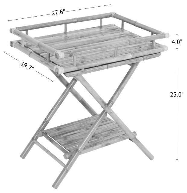 Bamboo Butler Table With Removable Serving Tray, Royal Blue - Asian ...