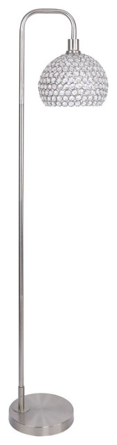 62" Brushed Nickel Floor Lamp With Slim-line Arched Design, Crystal ...