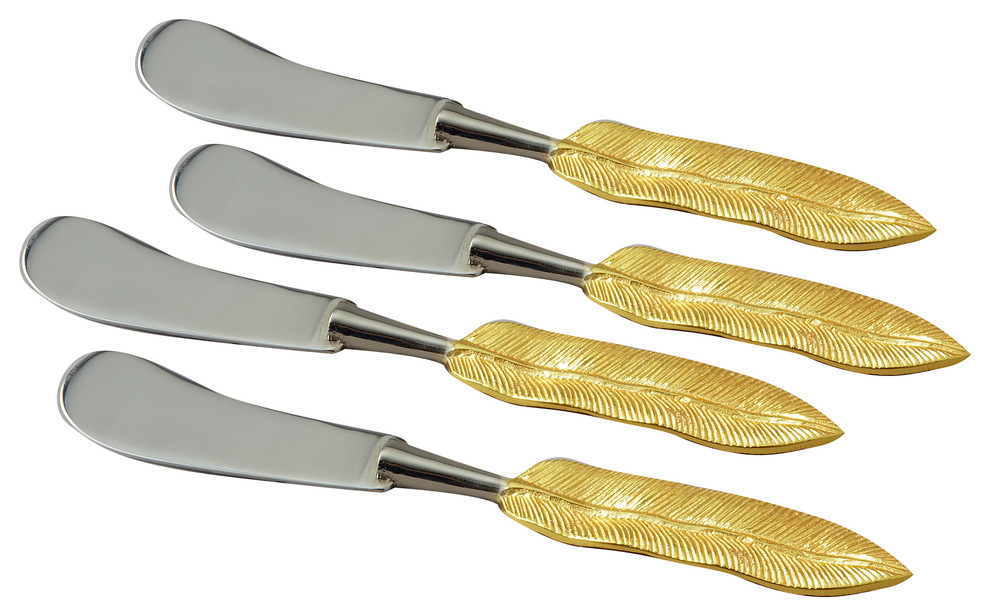 Elegance Gold Feather Butter/Pate Knives, Set of 4 - Contemporary ...