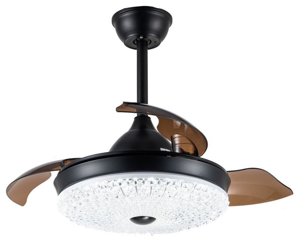 Crystal Shade Pendant Ceiling Fan with Concealable Fan Blades ...