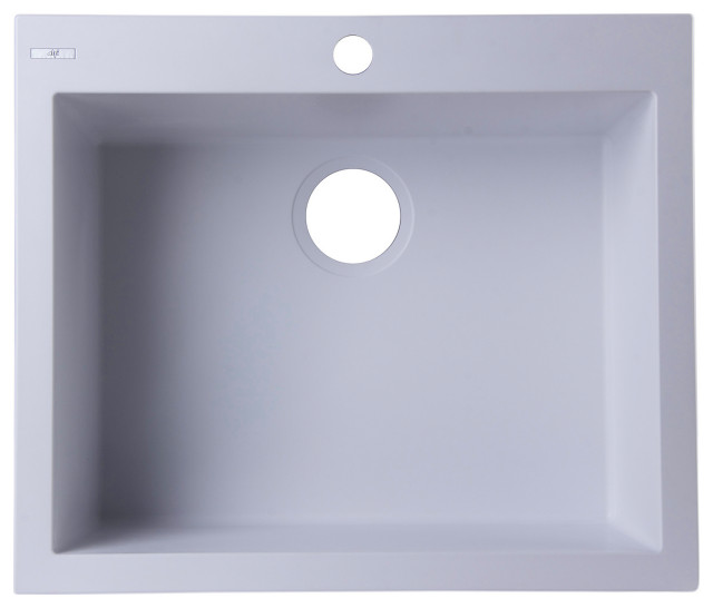 ALFI AB2420DI-W White 24" Drop-In Single Bowl Granite Composite Kitchen ...