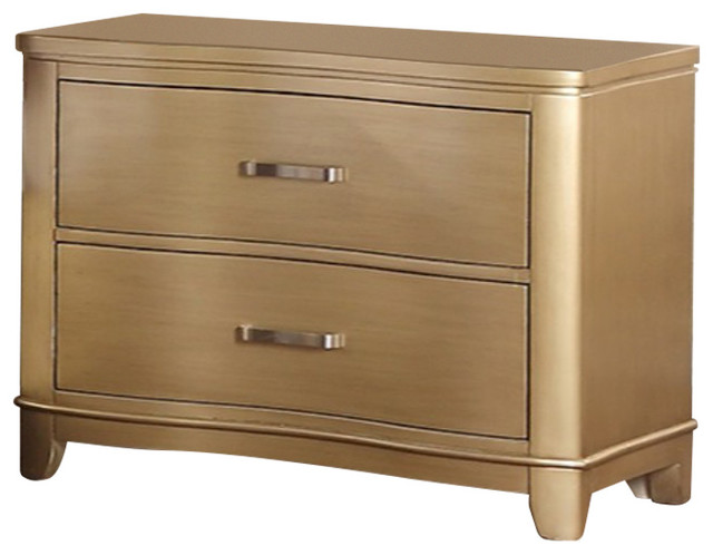 Pine Wood Night Stand With Two Drawers, Gold - Transitional ...