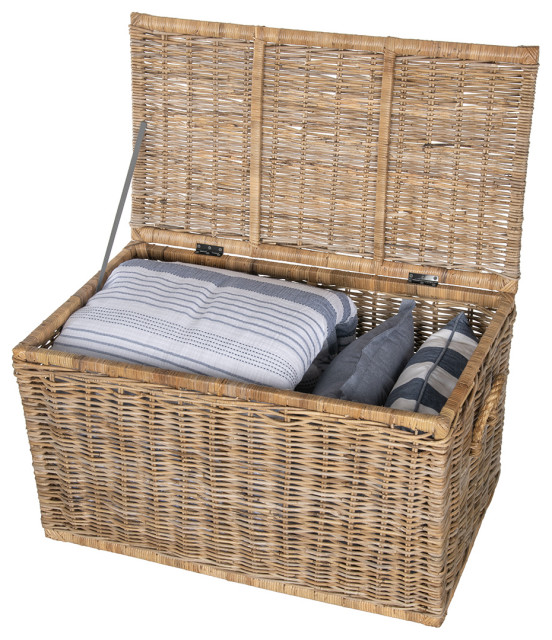 Rattan Kobo Decorative Storage Trunk With Lid, Large - Beach Style ...