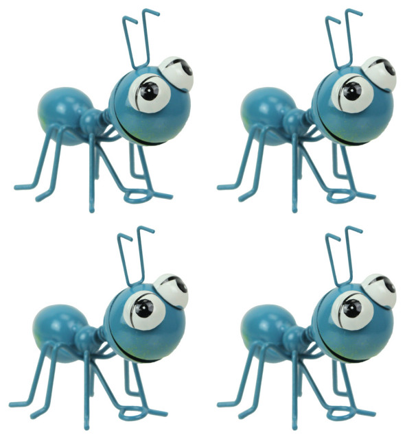 Set of 4 Blue Metal Art Big Head Ant Table Sculptures / Wall Hangings ...