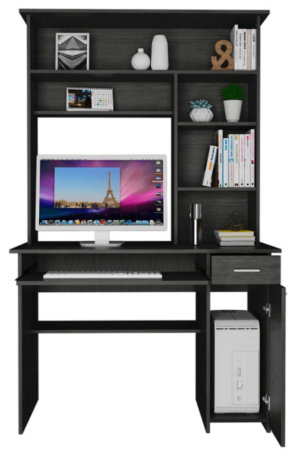 Zeno Gray Oak Computer Desk with Hutch - Transitional - Desks And ...