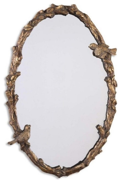 Bowery Hill Modern Oval Vine Mirror in Distressed Antiqued Gold ...