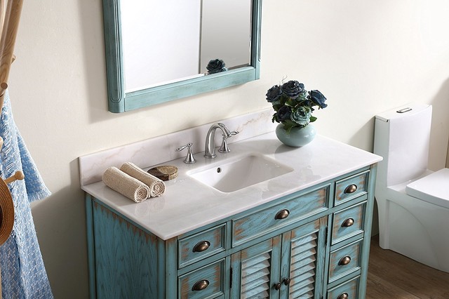 47" Benton Distressed Blue Abbeville Vanity, With Backsplash and Mirror ...
