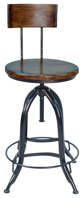 Ryder Adjustable Stool With Back - Industrial - Bar Stools And Counter ...