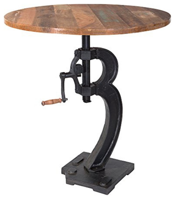 Industrial Dining Table, Iron Base & Round Mango Wood Top With ...