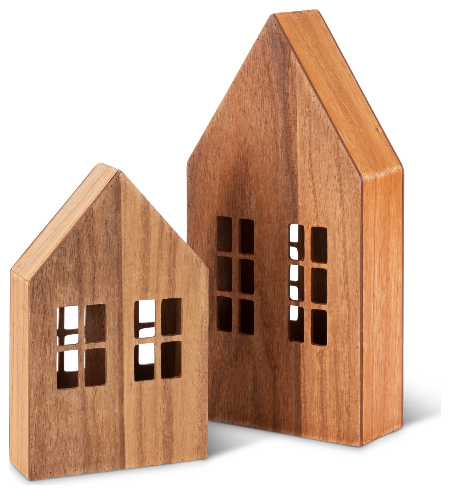 Set of 2, Tabletop Wood Houses Decor - Transitional - Decorative ...