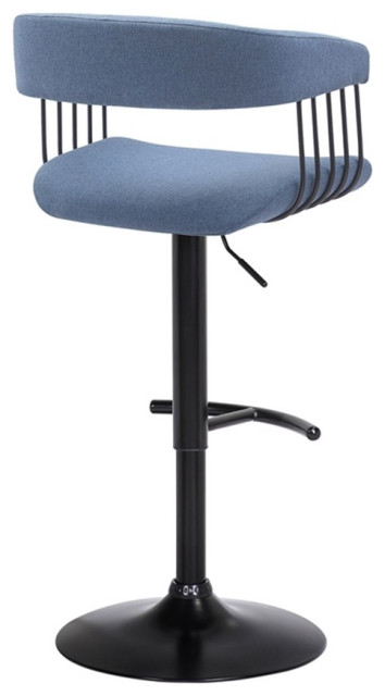Armen Living Calista 33" Adjustable Fabric & Metal Bar Stool in Blue ...