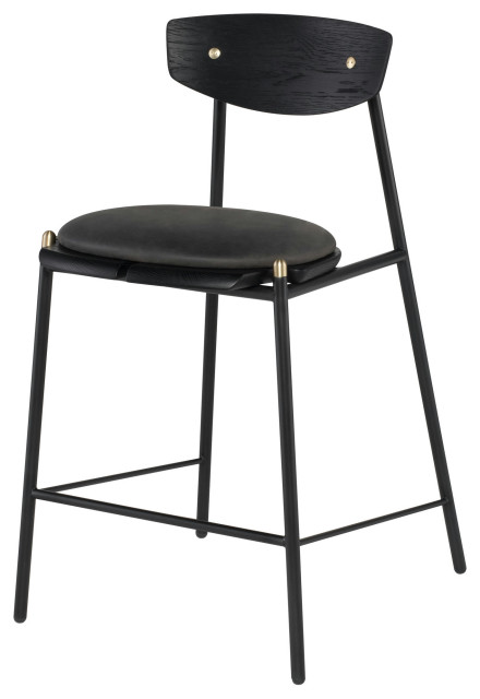 Kink Storm Black Leather Counter Stool - Midcentury - Bar Stools And ...