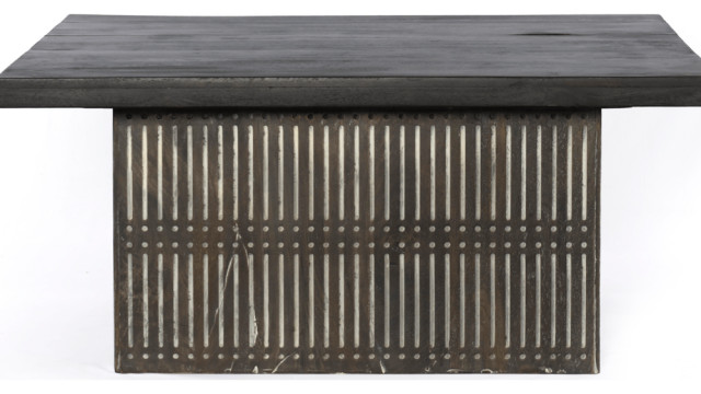 Rustic Brown Carved Wood Storage Coffee Table - Farmhouse - Coffee ...