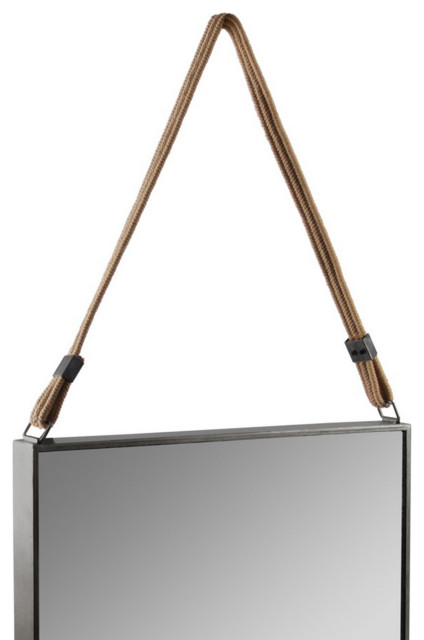 Square Wall Mirror with Rope Hanger and Tarnish Design, Black ...