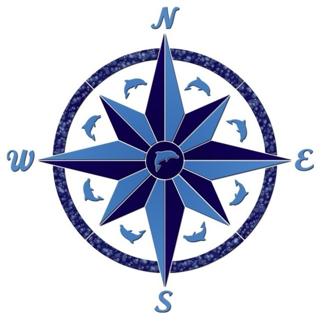 Compass/Medallion 3 Ceramic Swimming Pool Mosaic, 36"x36" - Beach Style ...