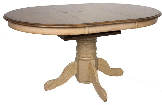Classic Two Tone Dining Table with Pedestal Base and Butterfly Leaf Top ...