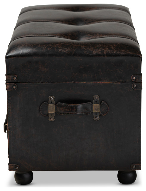 Cardenas Dark Brown Faux Leather Upholstered 2-Drawer Storage Trunk ...