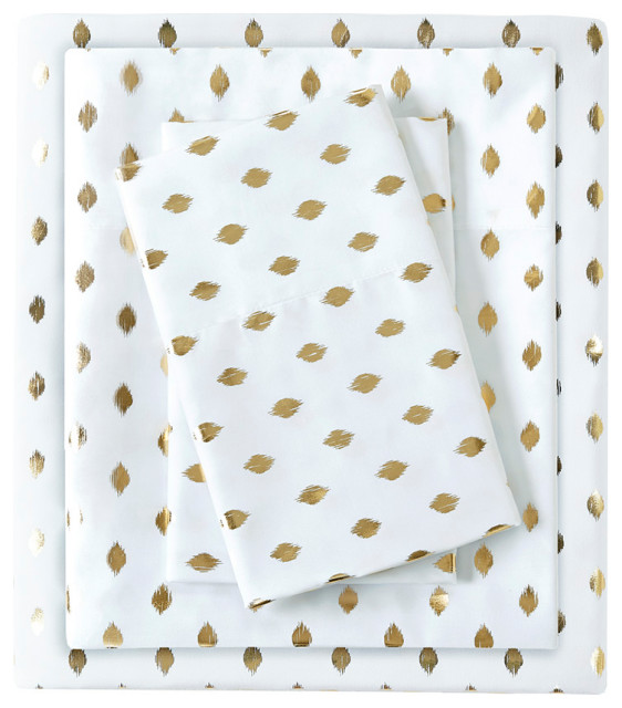 Intelligent Design Metallic Dot Printed Sheet Set, White/Gold - Modern ...