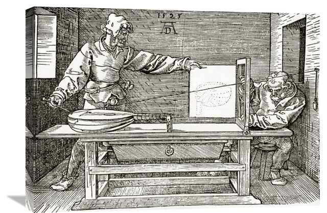 "A Man Drawing A Lute" Artwork, 16" x 11", 30" x 21.3" - Mediterranean ...