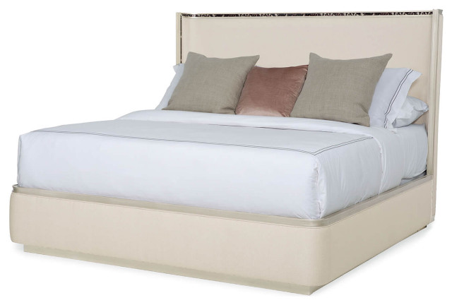 Art Deco Style Upholstered King Bed With Tortoise Inlay - Transitional ...