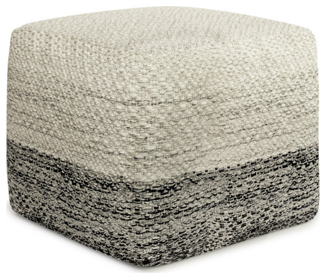 Macie Square Woven Pouf, Gray and White Recycled PET Polyester - Contemporary - Floor Pillows ...
